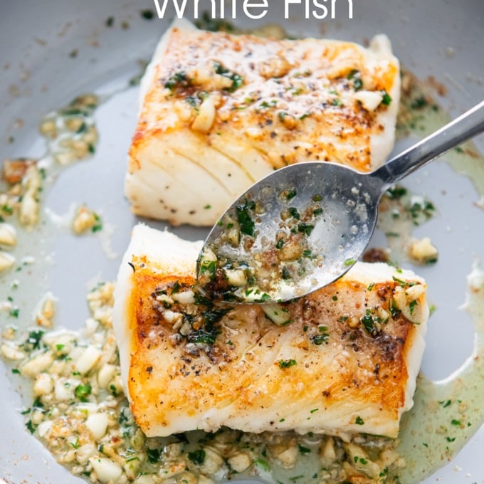 Skillet White Fish with Garlic Butter 20 min {Pan Fried Cod Recipe}